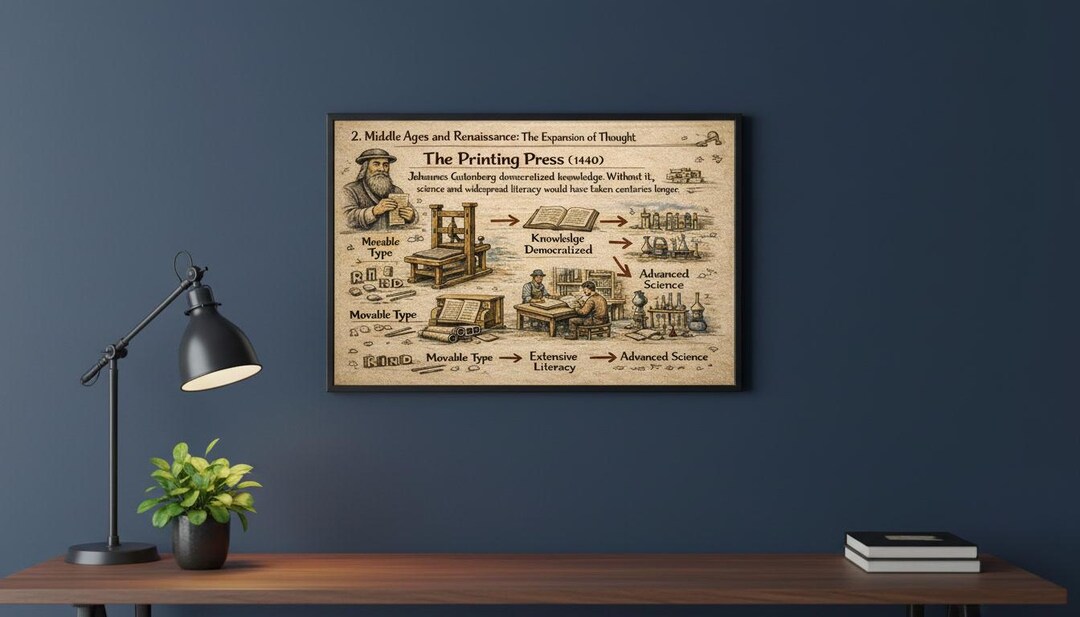 Gutenberg Printing Press Poster – Renaissance History Classroom Art ...