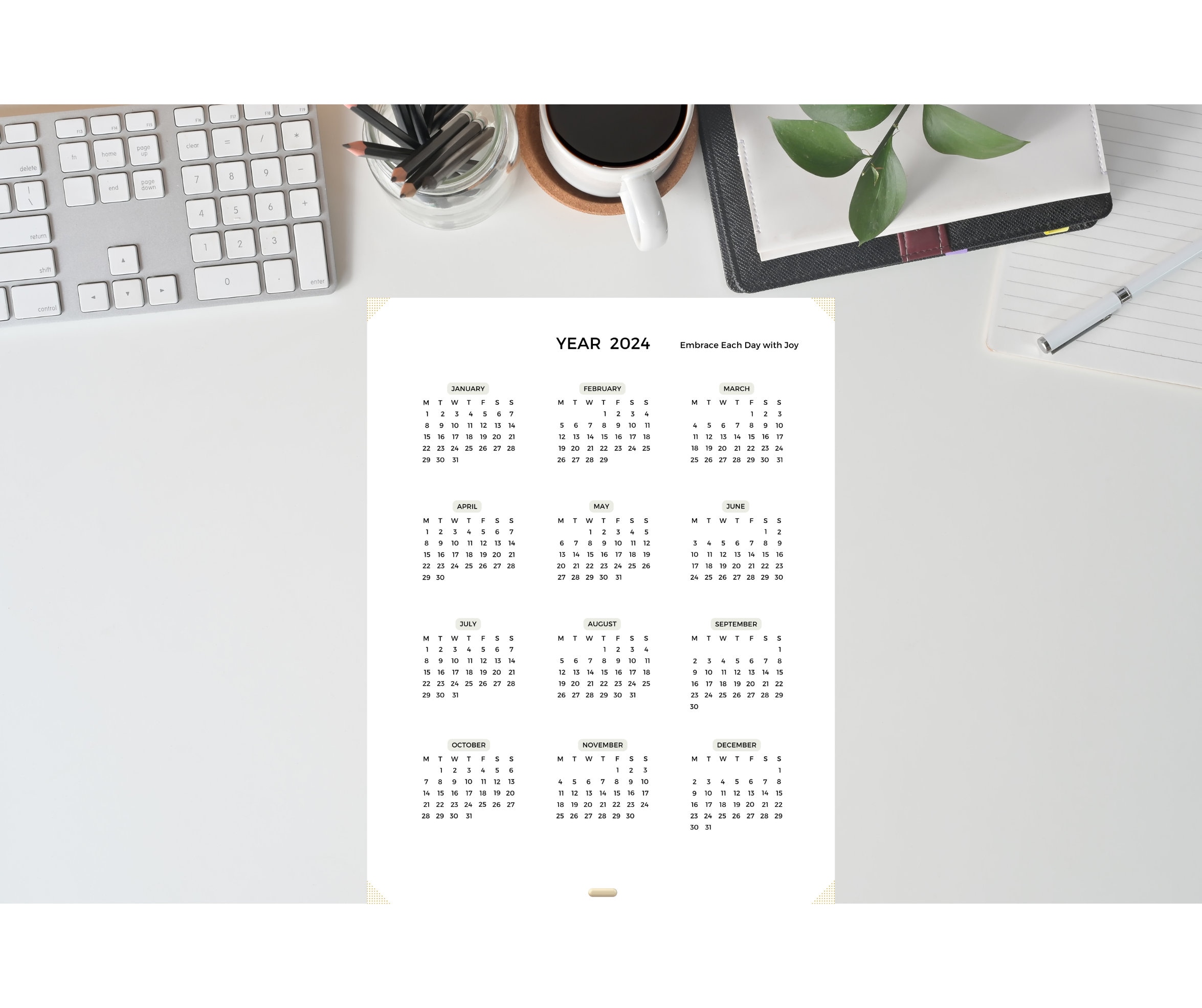 Simple 2024 Printable Calendar A4 Size, A3 Size and Letter Size for ...