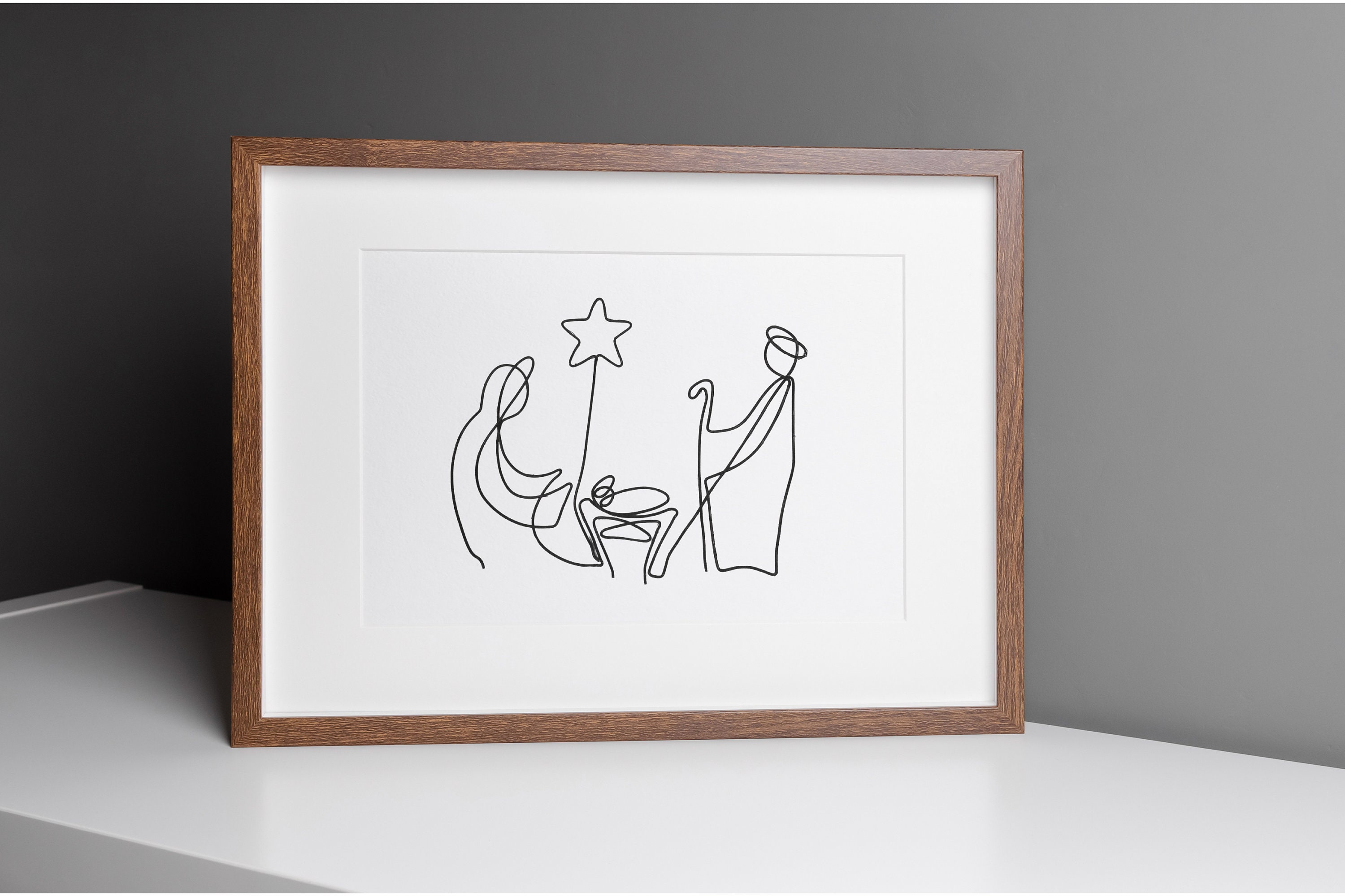 Nativity Scene Minimalist One Line Drawing, Printable Wall Art, Black ...