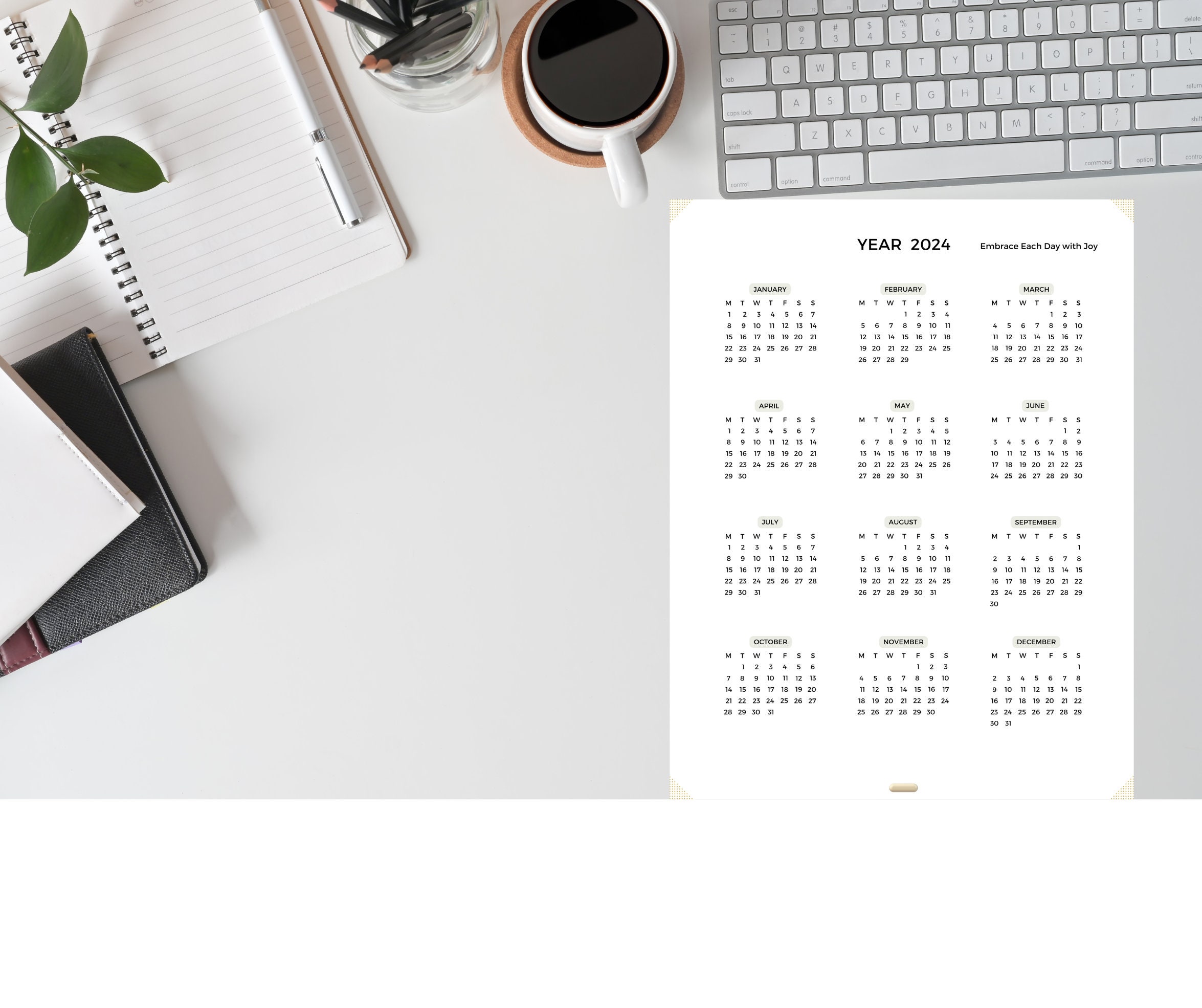 Simple 2024 Printable Calendar A4 Size, A3 Size and Letter Size for ...