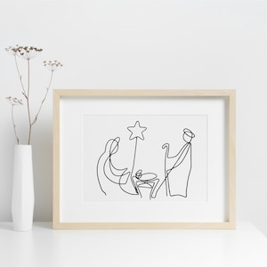 Nativity Scene Minimalist One Line Drawing, Printable Wall Art, Black ...