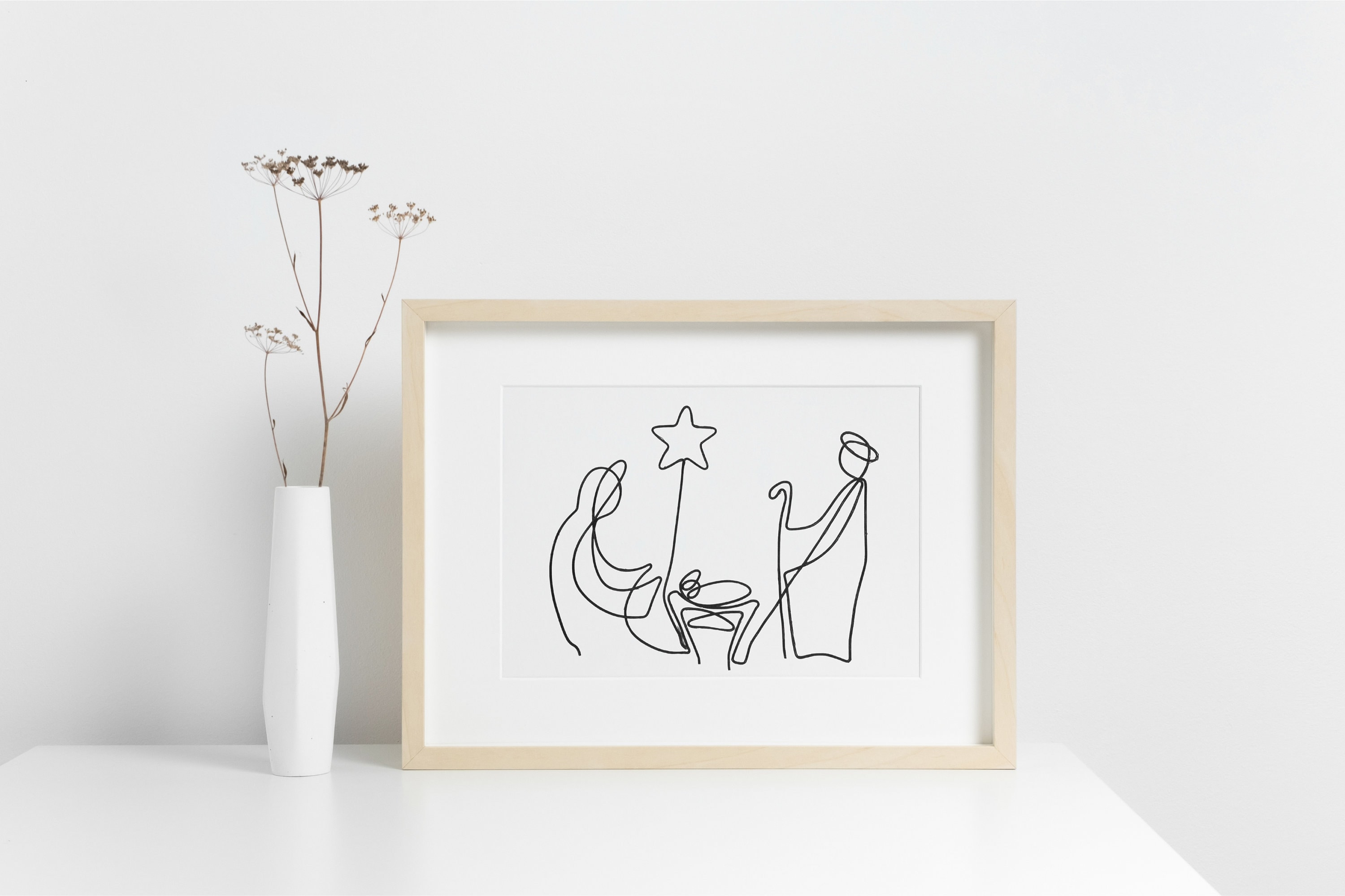 Nativity Scene Minimalist One Line Drawing, Printable Wall Art, Black ...
