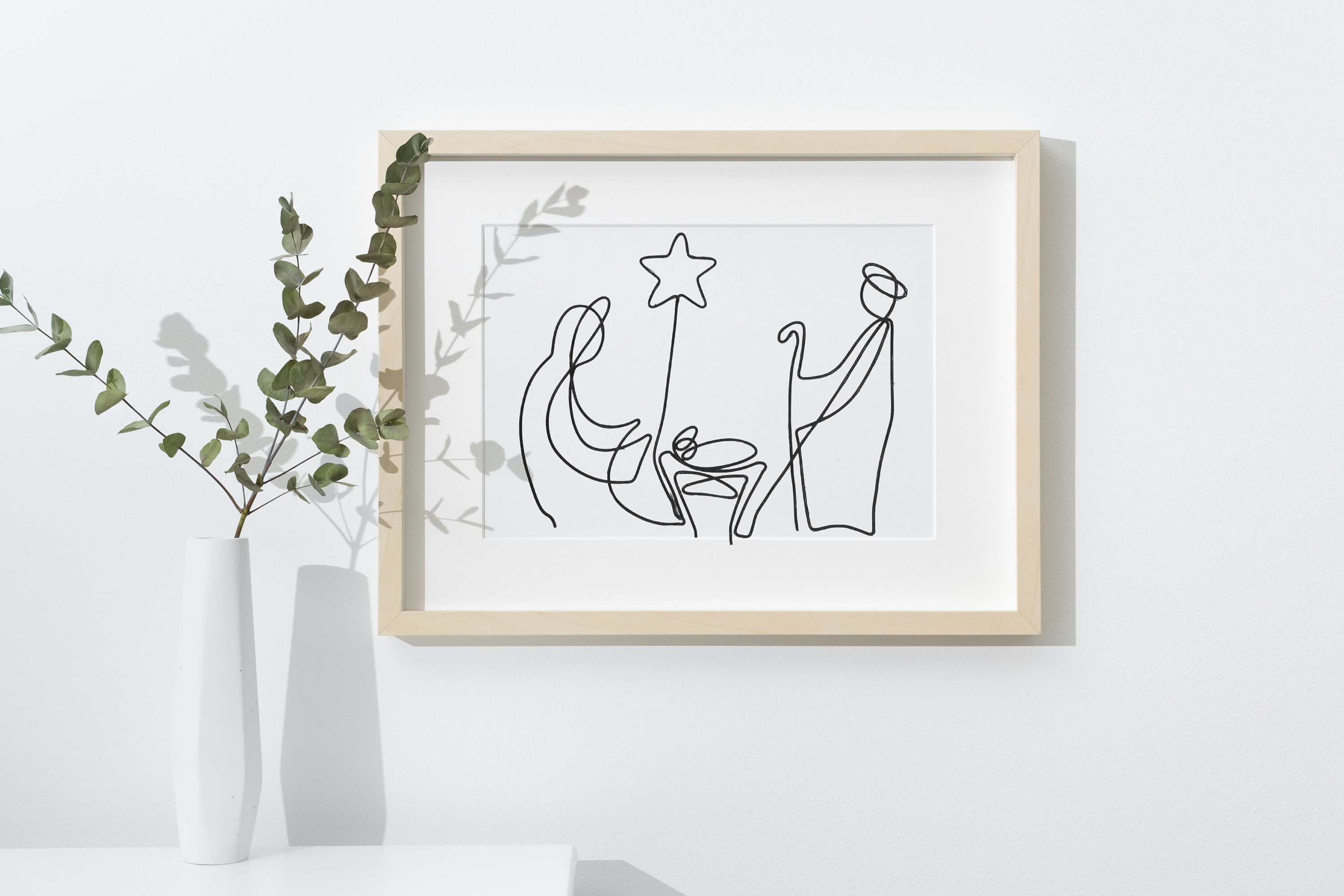 Nativity Scene Minimalist One Line Drawing, Printable Wall Art, Black ...