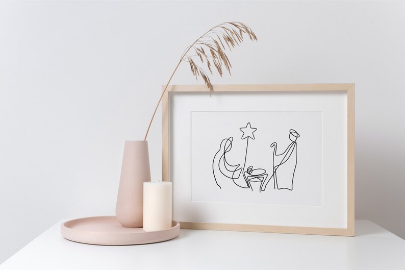 Nativity Scene Minimalist One Line Drawing, Printable Wall Art, Black ...