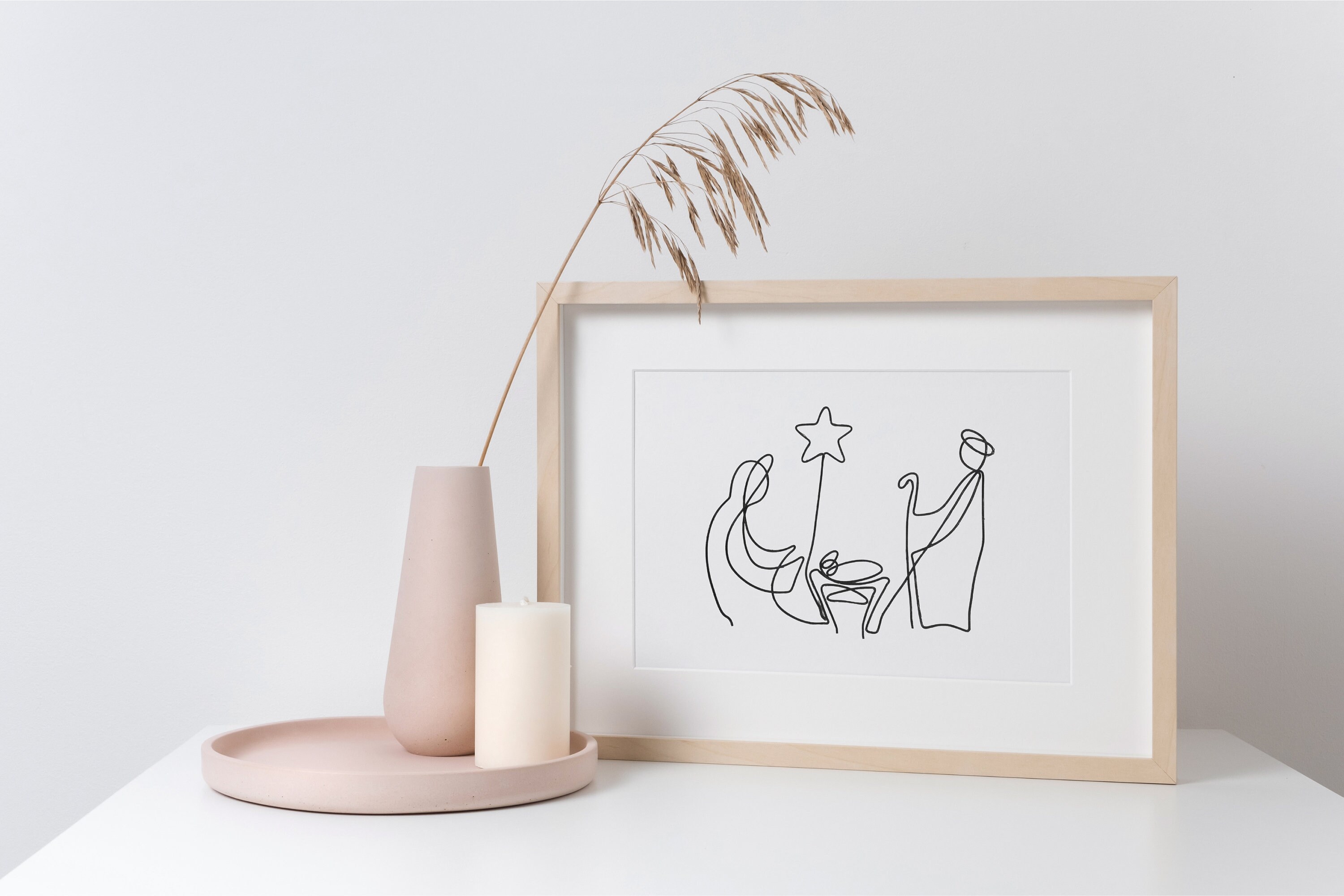 Nativity Scene Minimalist One Line Drawing, Printable Wall Art, Black ...