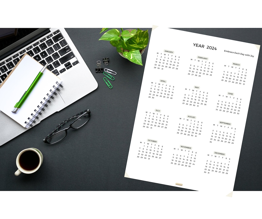 Simple 2024 Printable Calendar A4 Size, A3 Size and Letter Size for ...