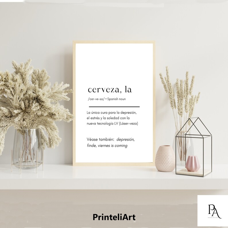 Cerveza Dictionary Definition in Spanish Wordart Poster Funny DIY Gift ...