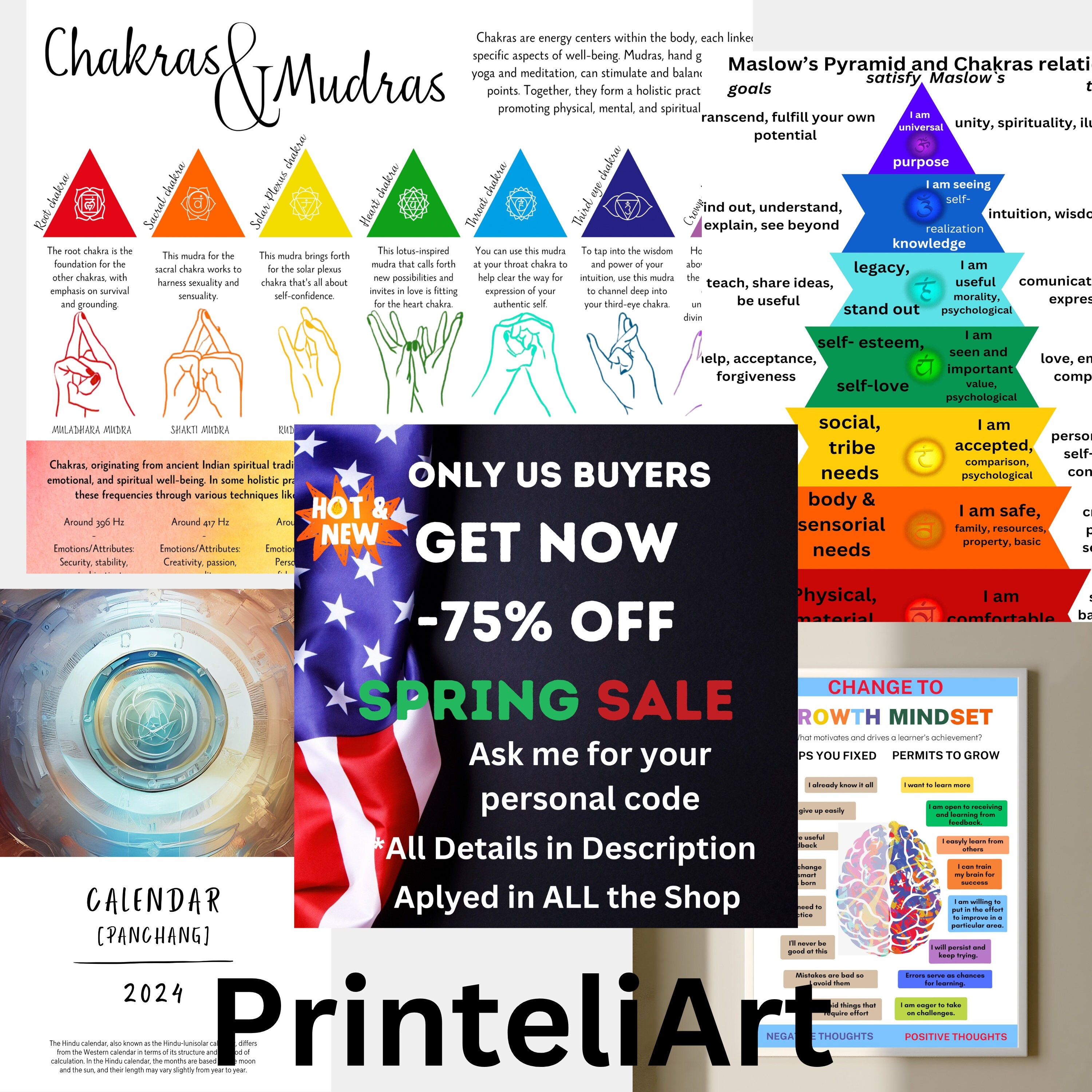 Maslow's Hierarchy of Needs-7 Chakras Poster, Essential Psychologist ...