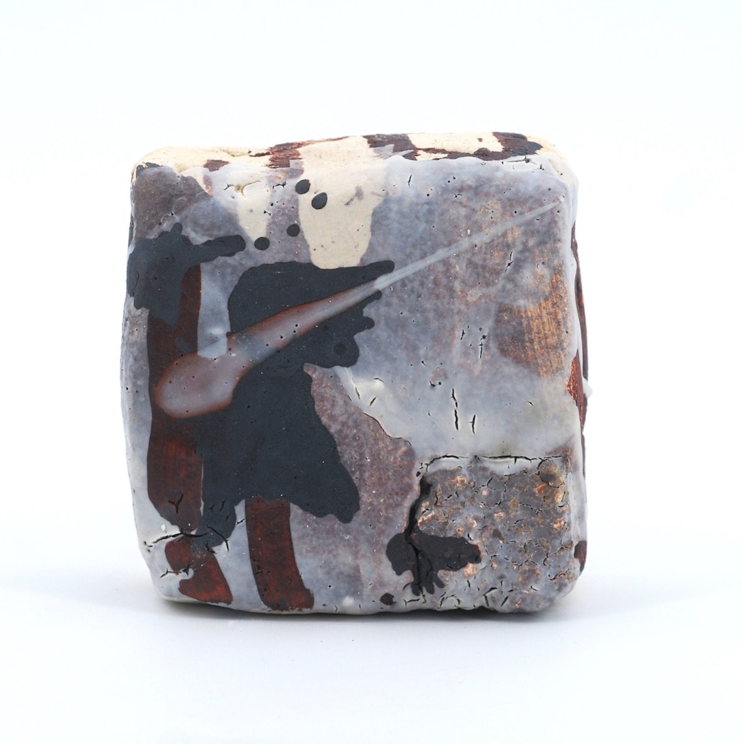 Moon Stone 2 Hand-carved Sandstone Sculpture-picture, Shino Enamel ...