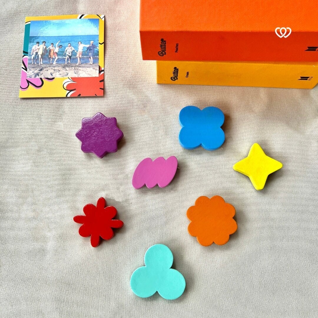 BTS Permission to Dance PTD Confetti Shapes Wooden Keychain & Magnet ...