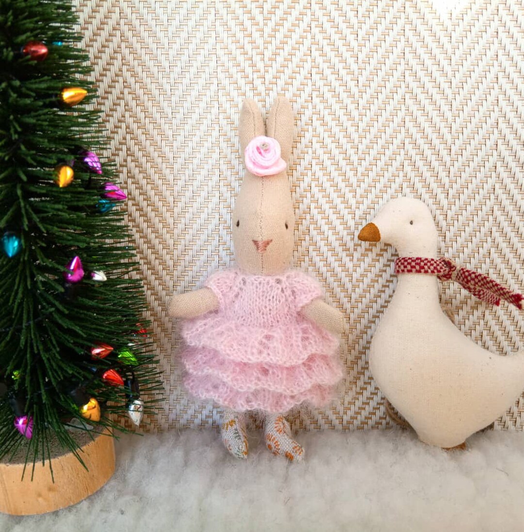 Maileg Baby Rabbit Pink Dress Knitted in Mohair - Etsy
