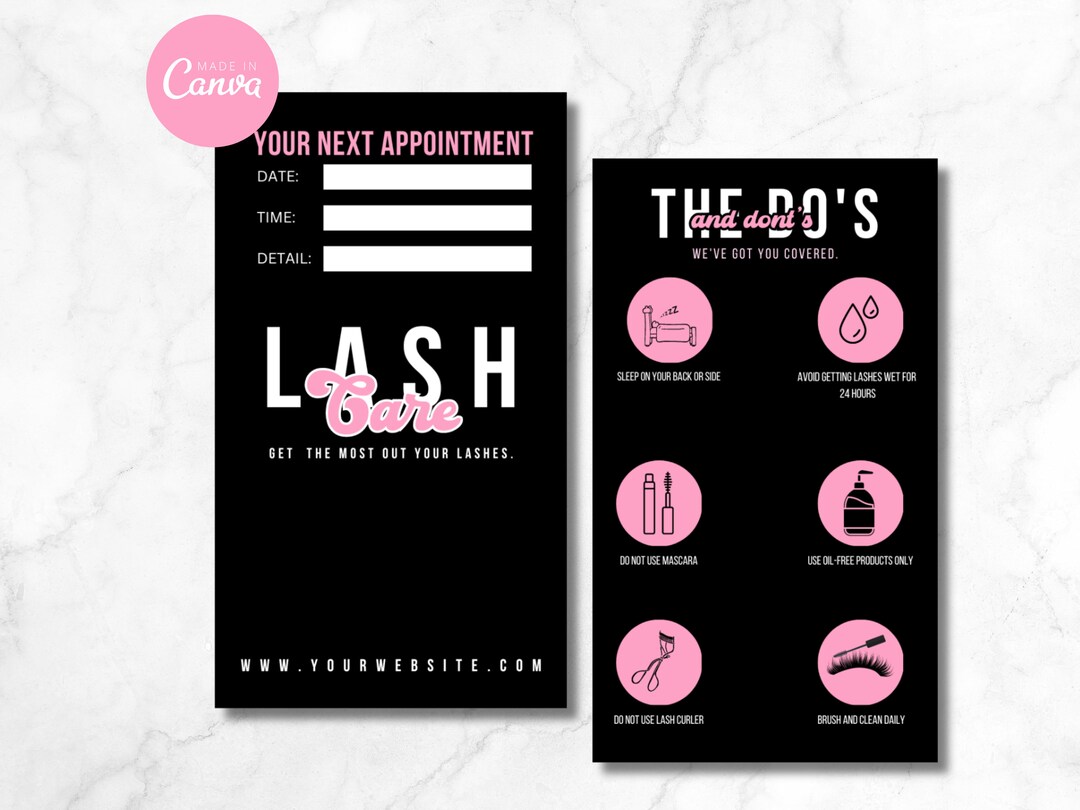 Lash Aftercare Card Editable Template, Printable Lash Extensions Care ...