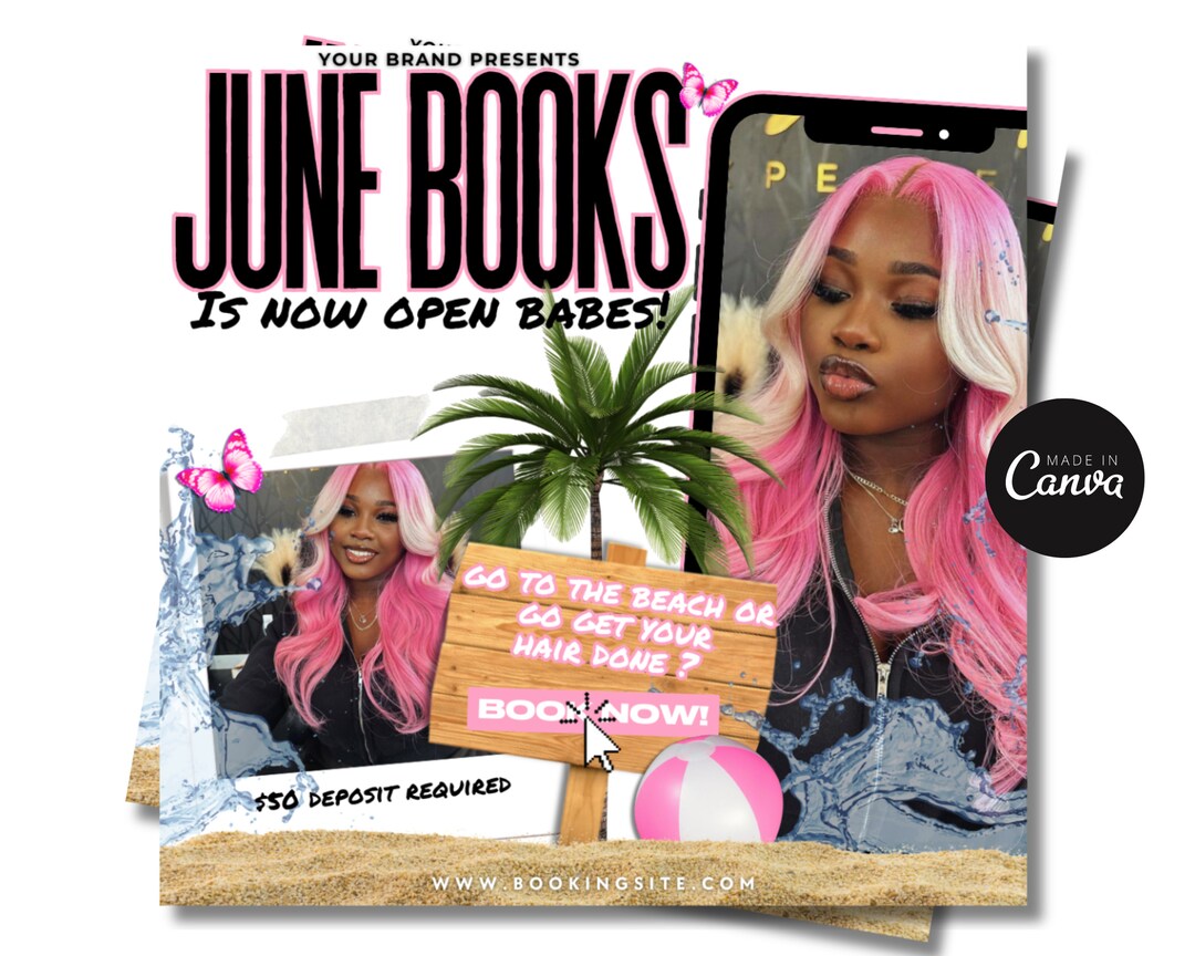 June Booking Flyer, DIY Flyer Template Design, June Appointment Flyer ...