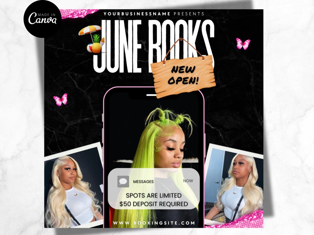 June Booking Flyer, DIY Flyer Template Design, June Appointment Flyer ...