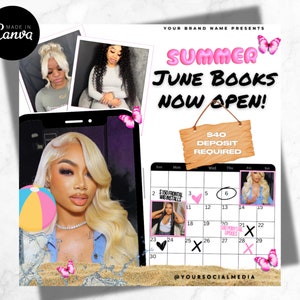 June Booking Flyer, DIY Flyer Template Design, June Appointment Flyer ...