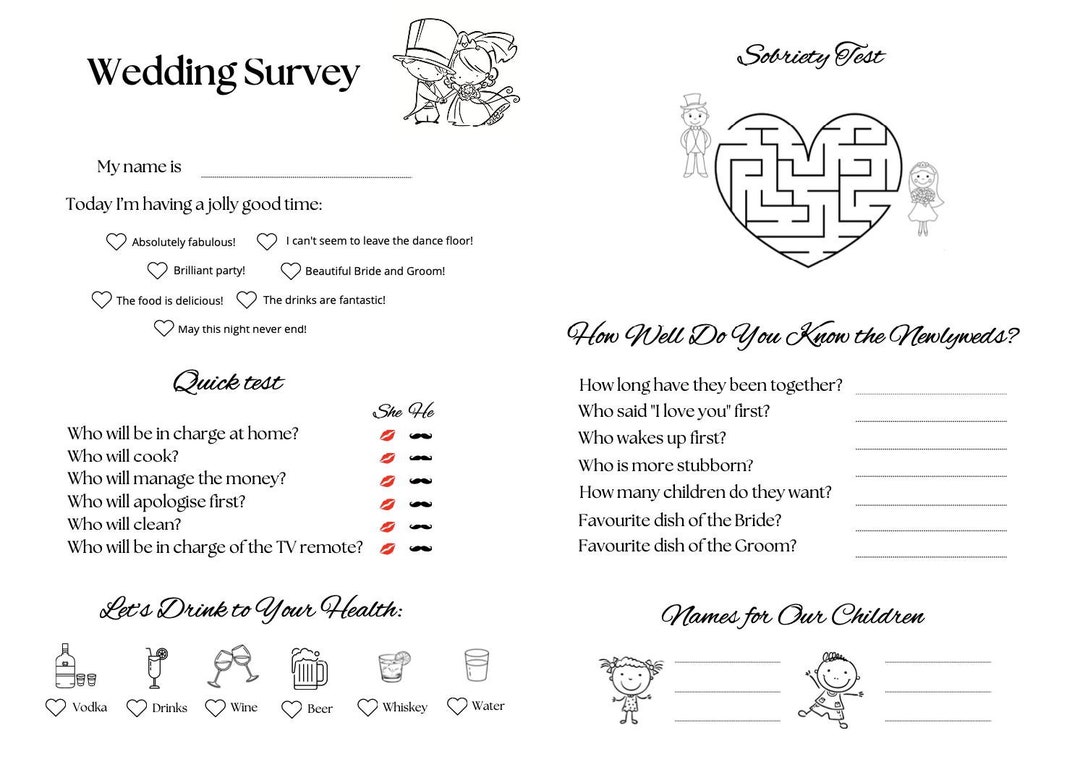 Wedding Guest Survey - Fun Guest Activity, Wedding Table Game - Etsy