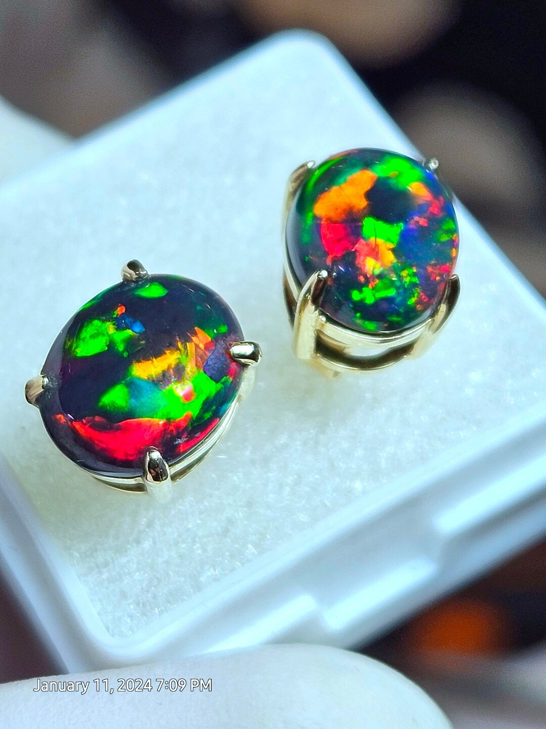 Genuine Black Opal Stud Earrings, Opal Oval Cut Studs, Natural Black ...