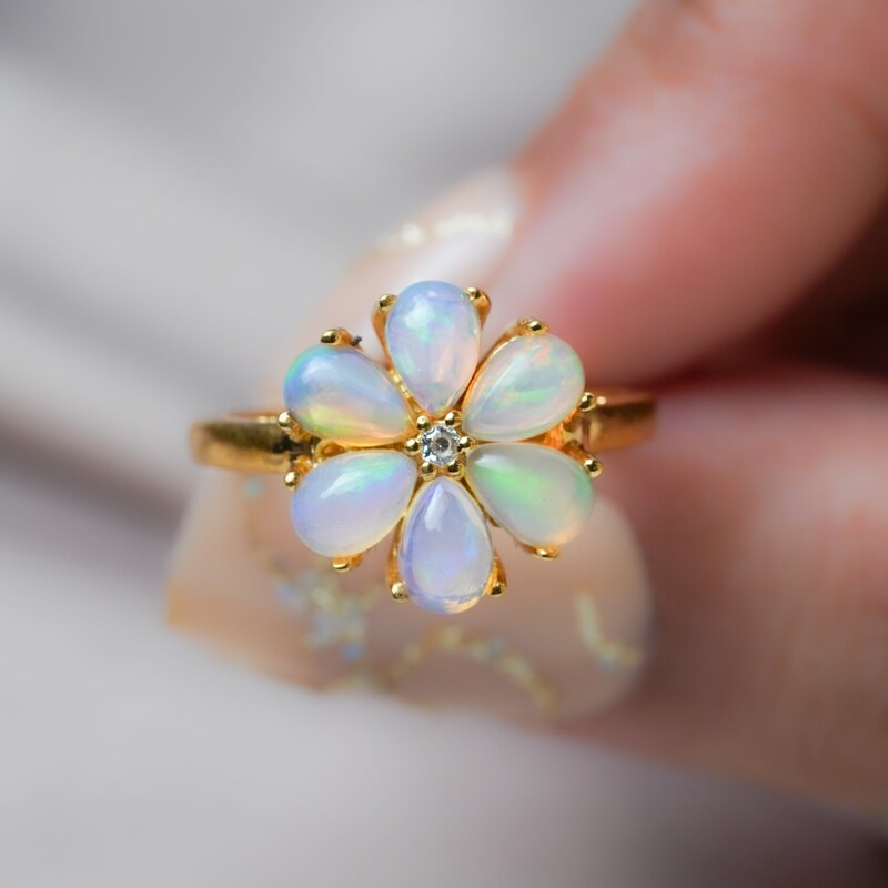 Opal Flower Ring - Etsy