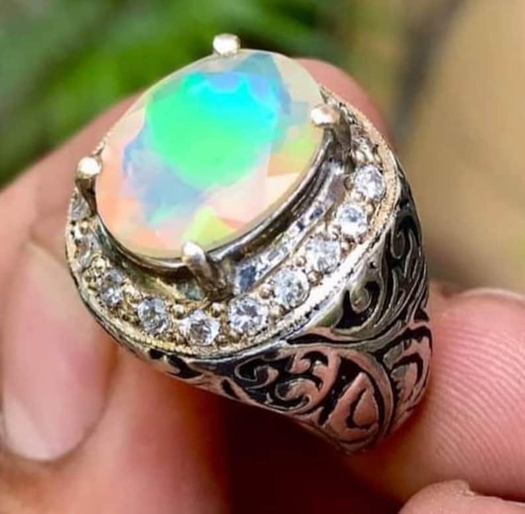 Fire Opal Men Ring, 925 Solid Sterling Silver, AAA Quality Oval Cut ...