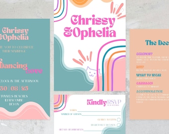 Bright and Colourful Wedding Invitation Suite - Template - 3 Piece Set ...