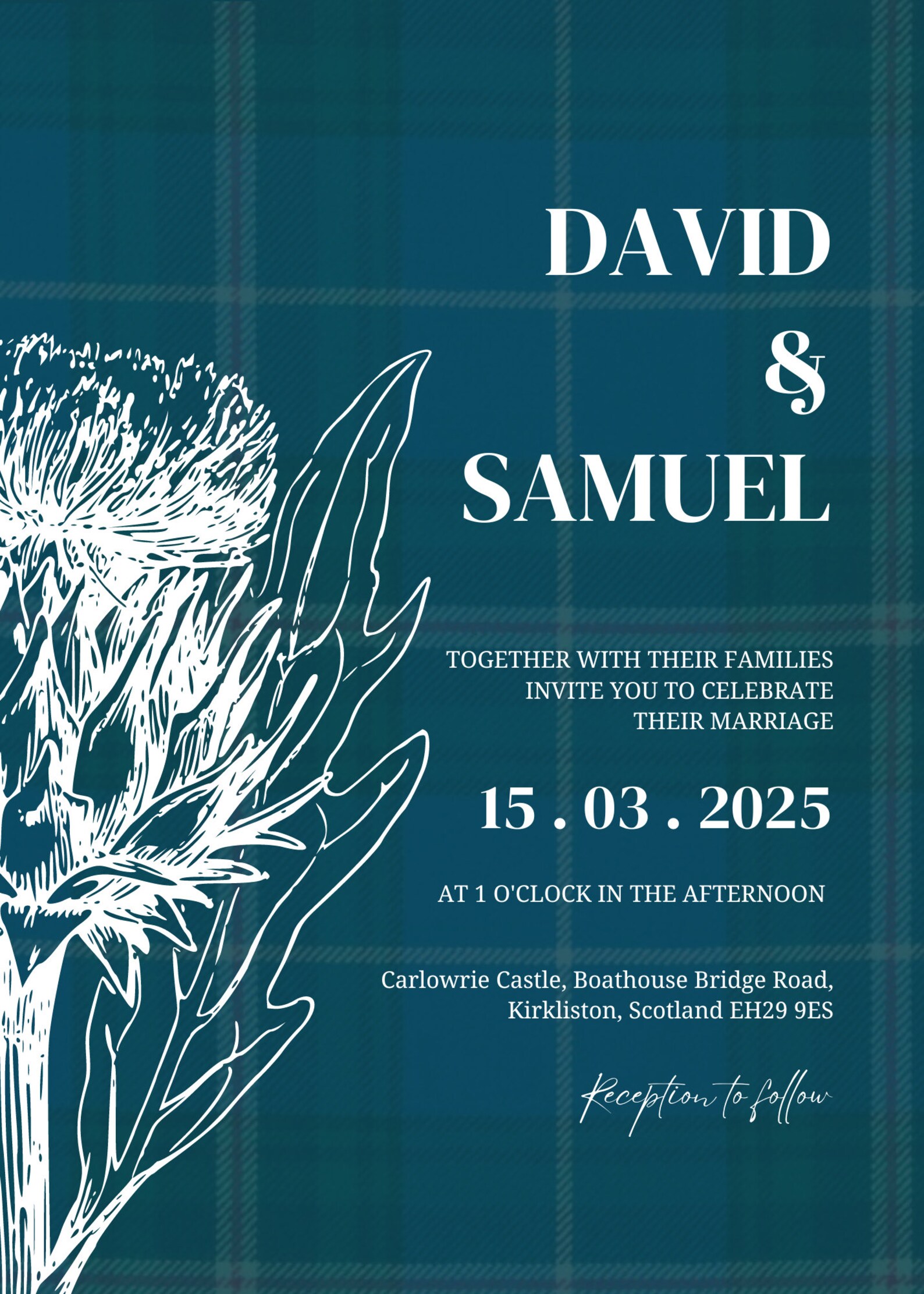 Blue Tartan Thistle Wedding Invitation Suite - Editable Template ...