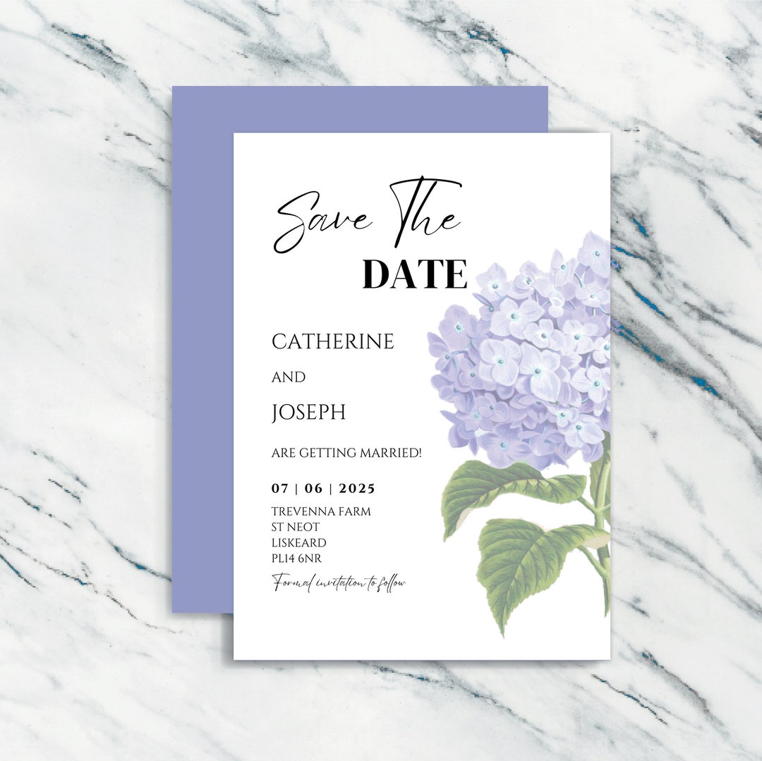 Blue Hydrangea Wedding Save the Date - Template - Instant Digital ...
