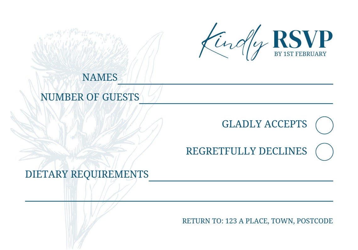 Blue Tartan Thistle Wedding Invitation Suite - Editable Template ...