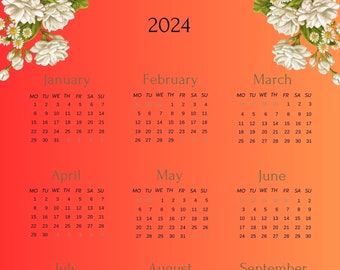 2024 Calendar Minimalist Watercolor Yearly Wall Calendar Printable ...