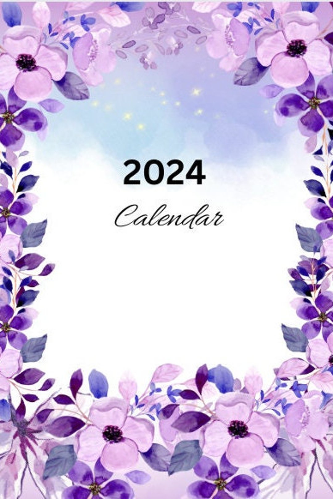 2024 Calendar Minimalist Watercolor Yearly Wall Calendar Printable ...