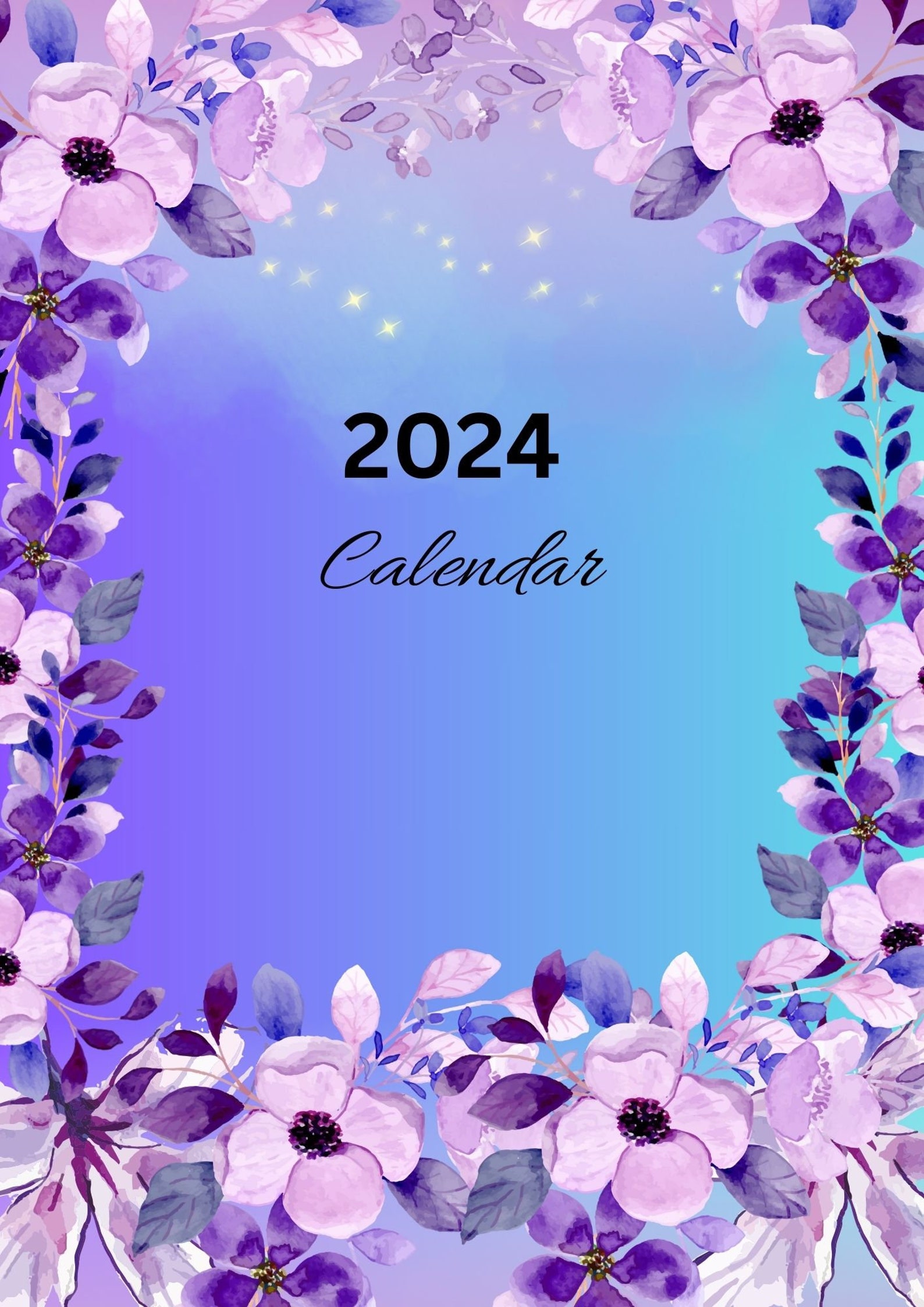 2024 Calendar Minimalist Watercolor Yearly Wall Calendar Printable ...