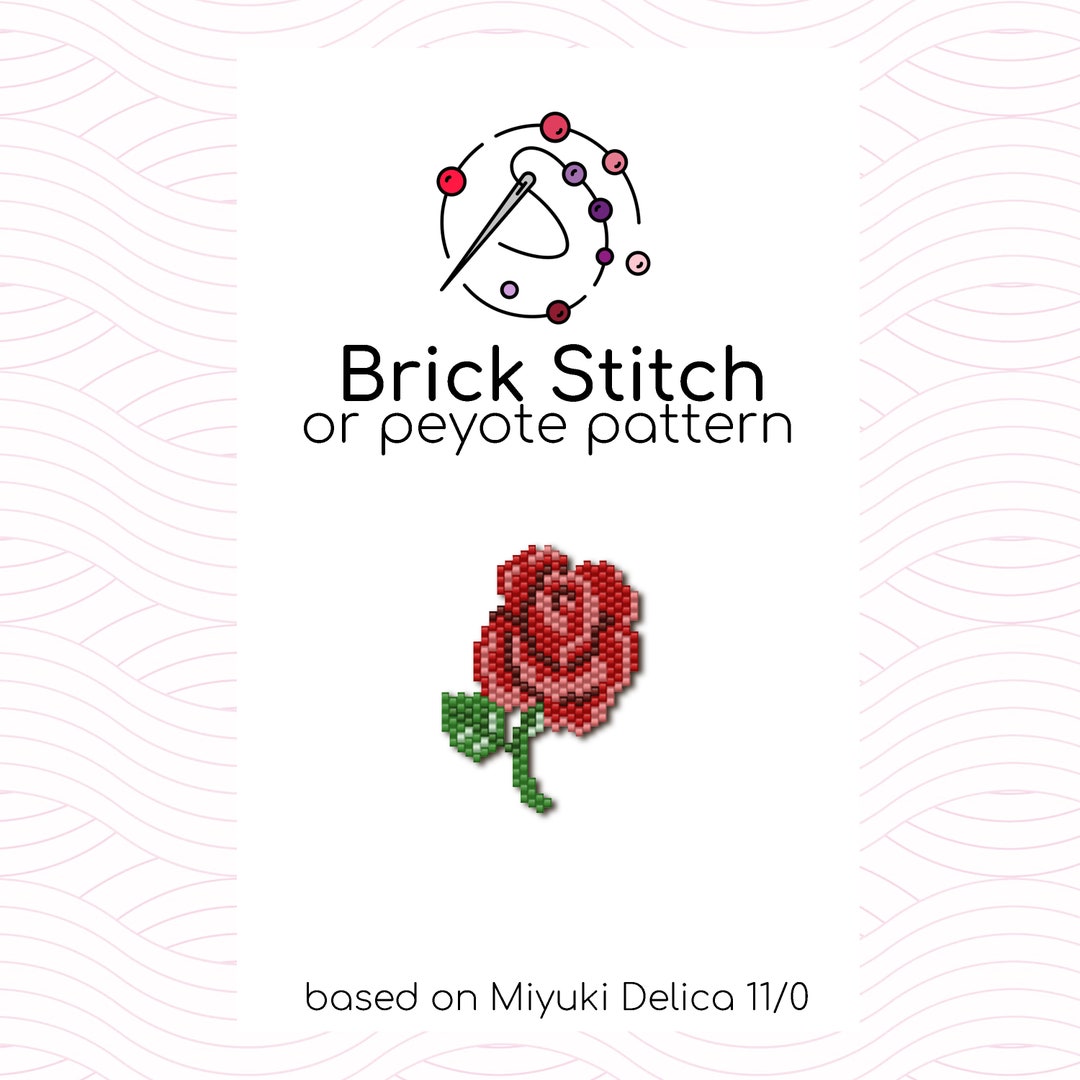 Red Rose Brick Stitch Pattern - Brick or Peyote Stitch Pattern Based on ...