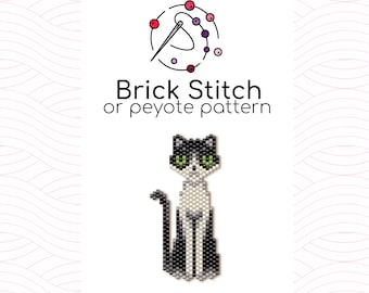 Cat on the Moon Brick Stitch Pattern Brick or Peyote Stitch Pattern Based on Miyuki Delica Seed ...
