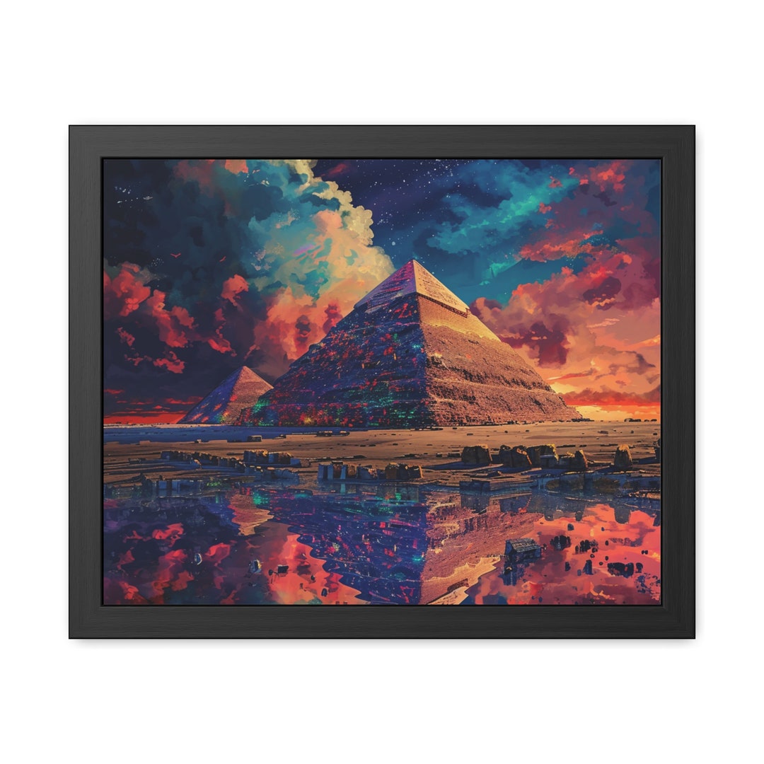 The Great Pyramid of Giza Skyline Psychedelic Framed Poster, Surrealism ...