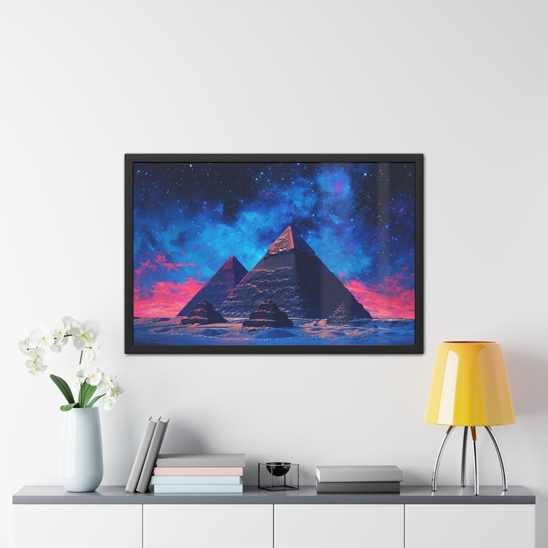 The Great Pyramid of Giza Skyline Psychedelic Framed Poster, Surrealism ...