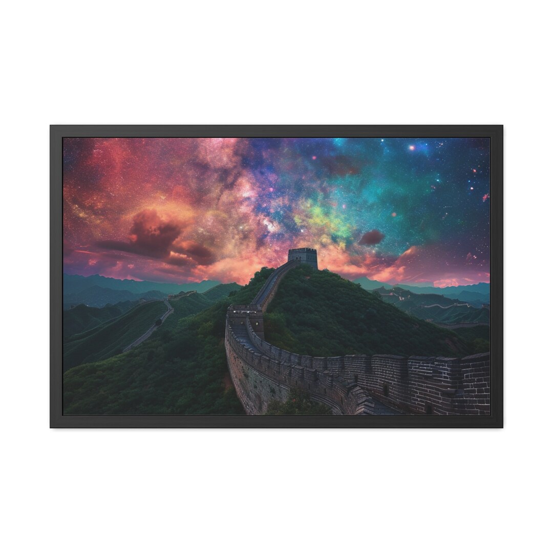 Great Wall of China Skyline Psychedelic Framed Poster, Surrealism Art ...