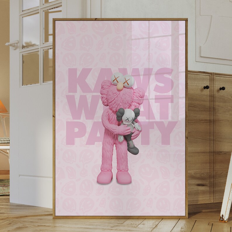 Hypebeast Toys Poster Set of 3, Pink Kaws Figure Wall Art, Minimalist ...