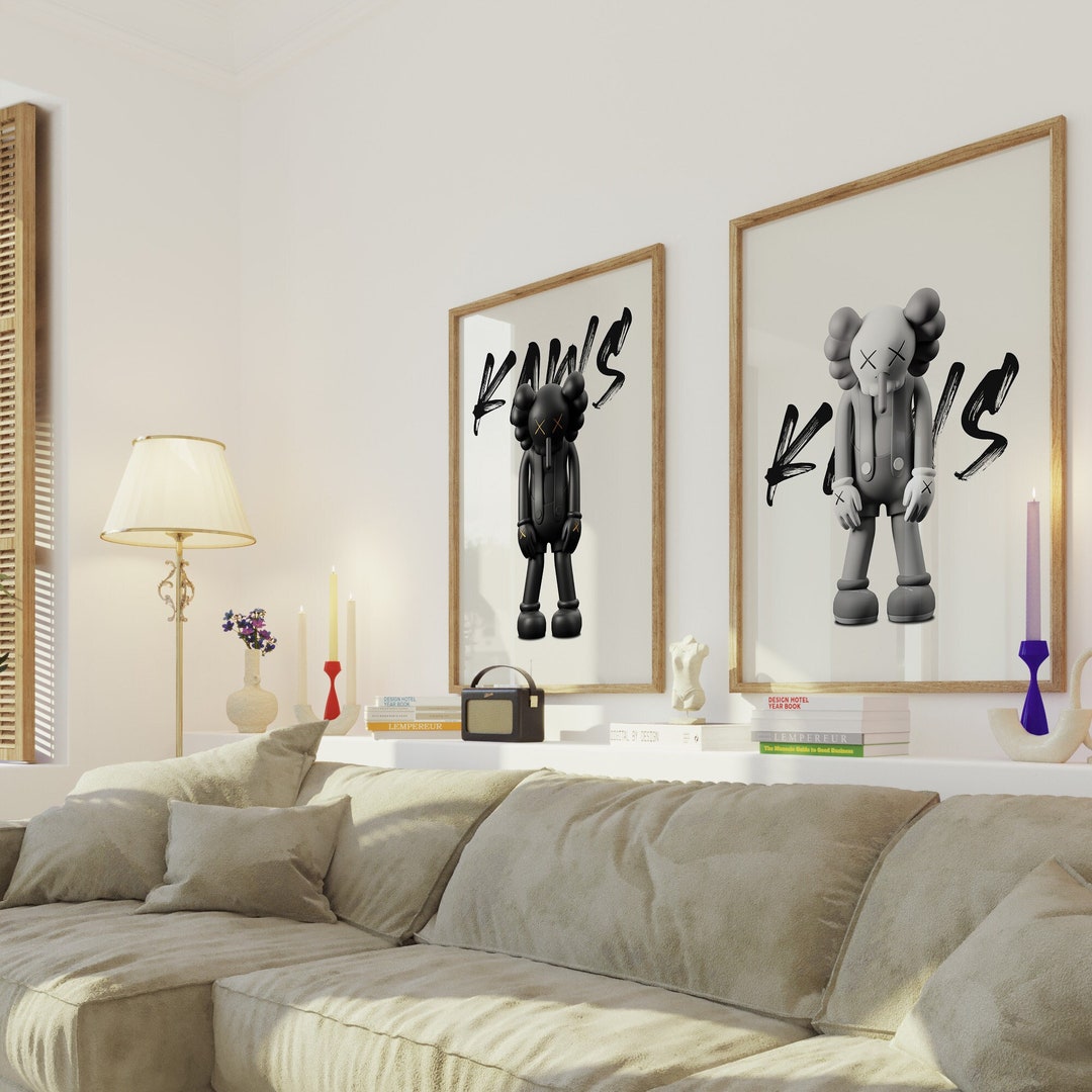Hypebeast Toys Poster Set of 3, Black Kaws Figure Wall Art, Minimalist ...