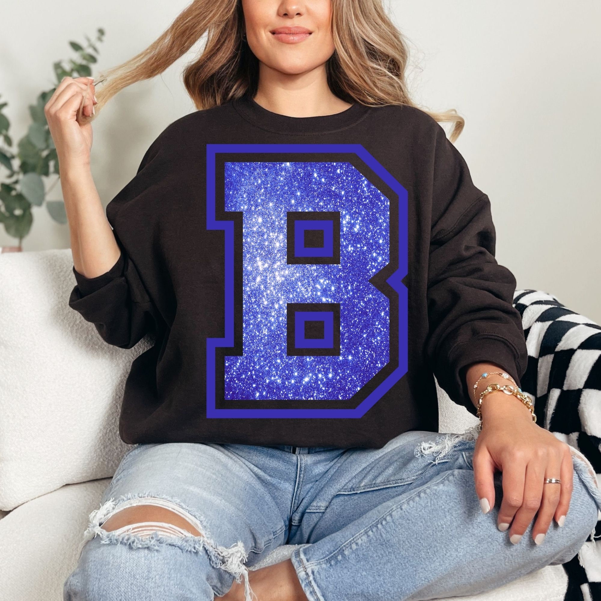 Blue Glitter Alphabet Bundle PNG Varsity Alphabet Bundle College Font ...