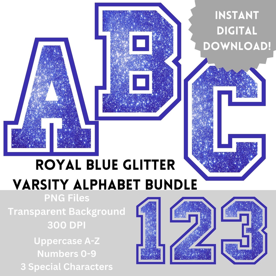 Blue Glitter Alphabet Bundle PNG Varsity Alphabet Bundle College Font ...