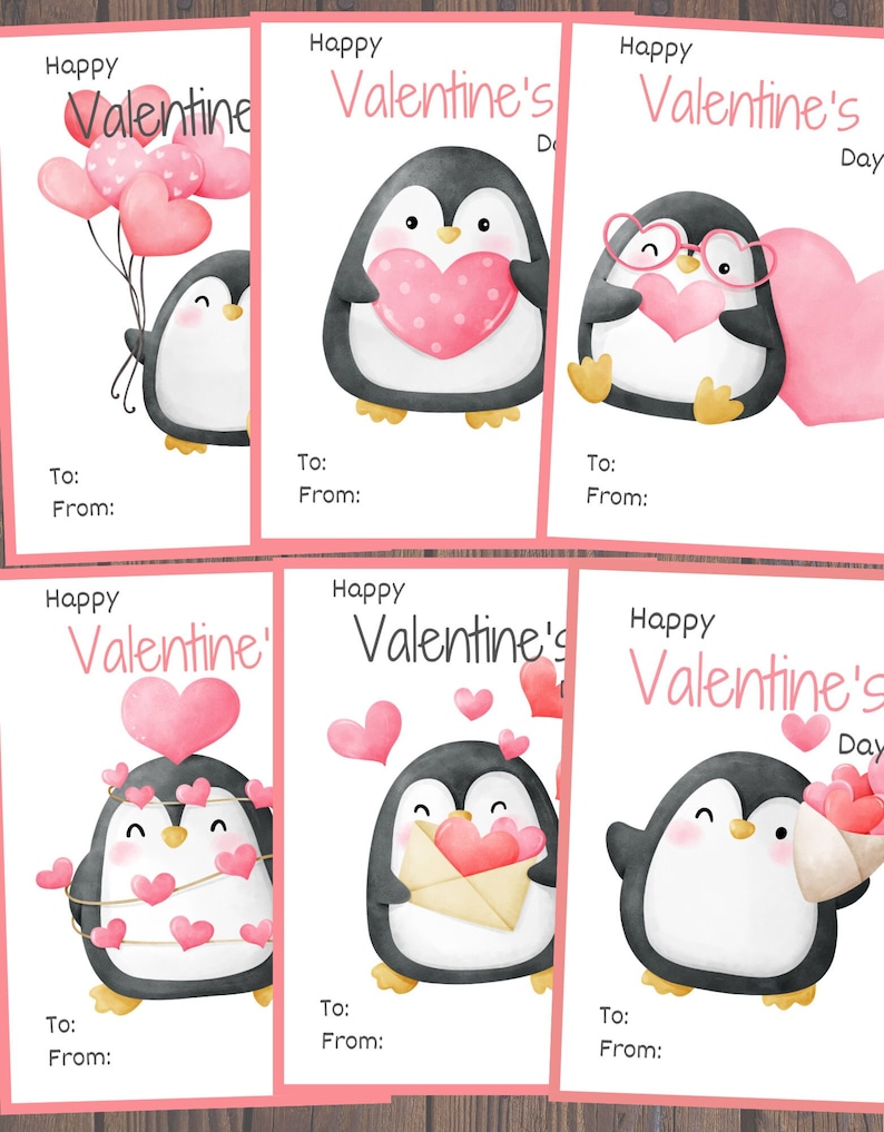 Printable Valentines Penguin Valentines Class Valentines Valentine's ...