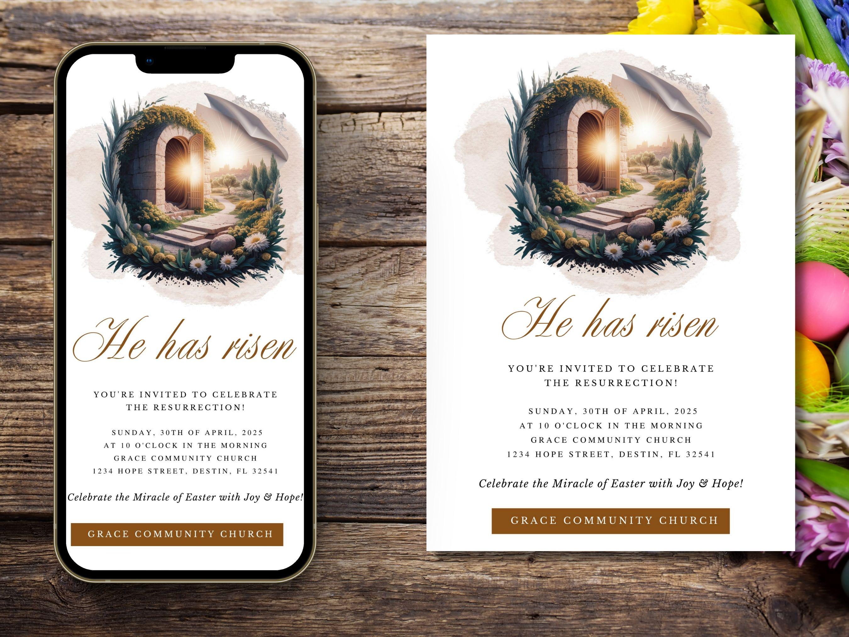 Empty Tomb He is Risen Invitation Christian Easter Brunch Invitation ...