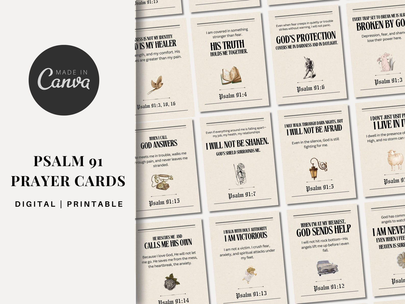 Psalm 91 Bible Verse Flash Cards: Christian Scripture Cards (PDF ...