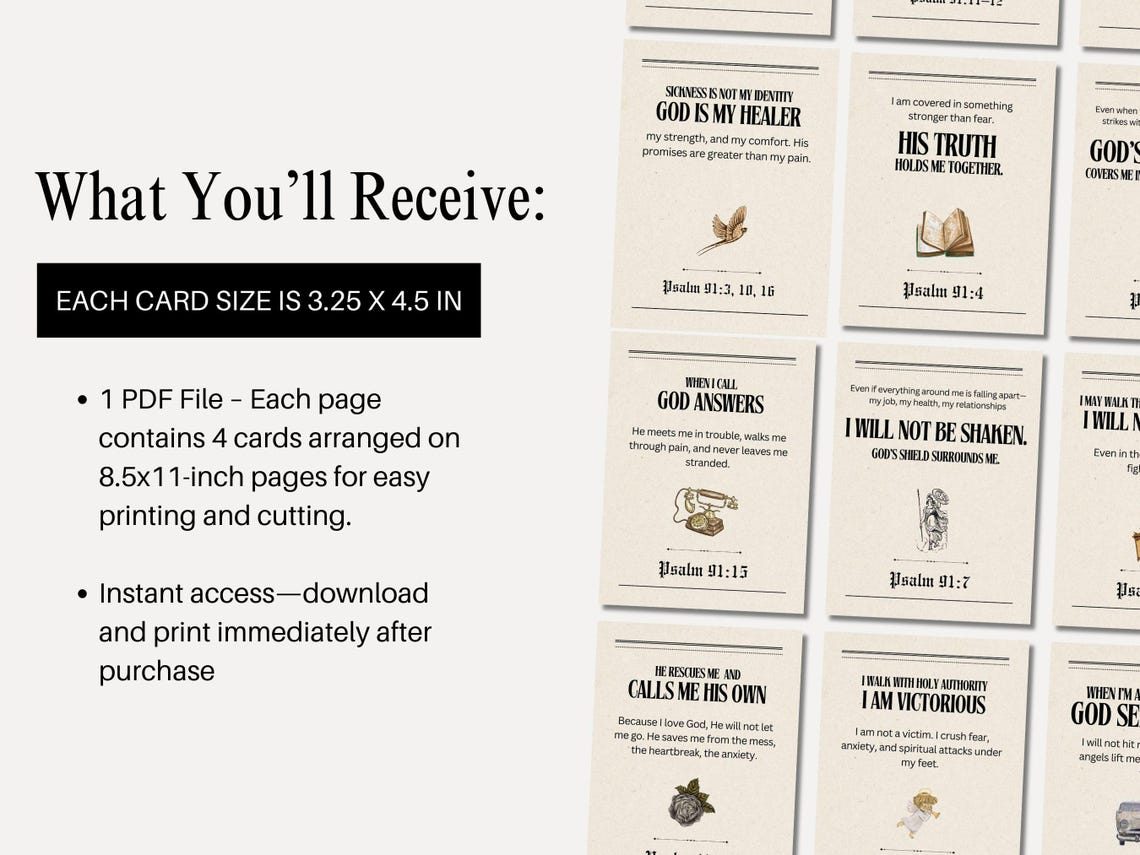 Psalm 91 Bible Verse Flash Cards: Christian Scripture Cards (PDF ...