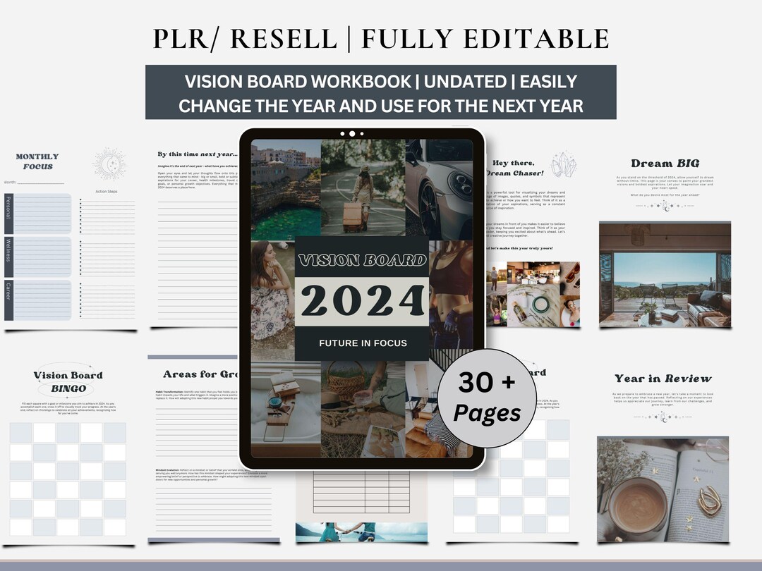 2025 Goal Planner Manifestation PLR Vision Board Workbook, Vision Board ...