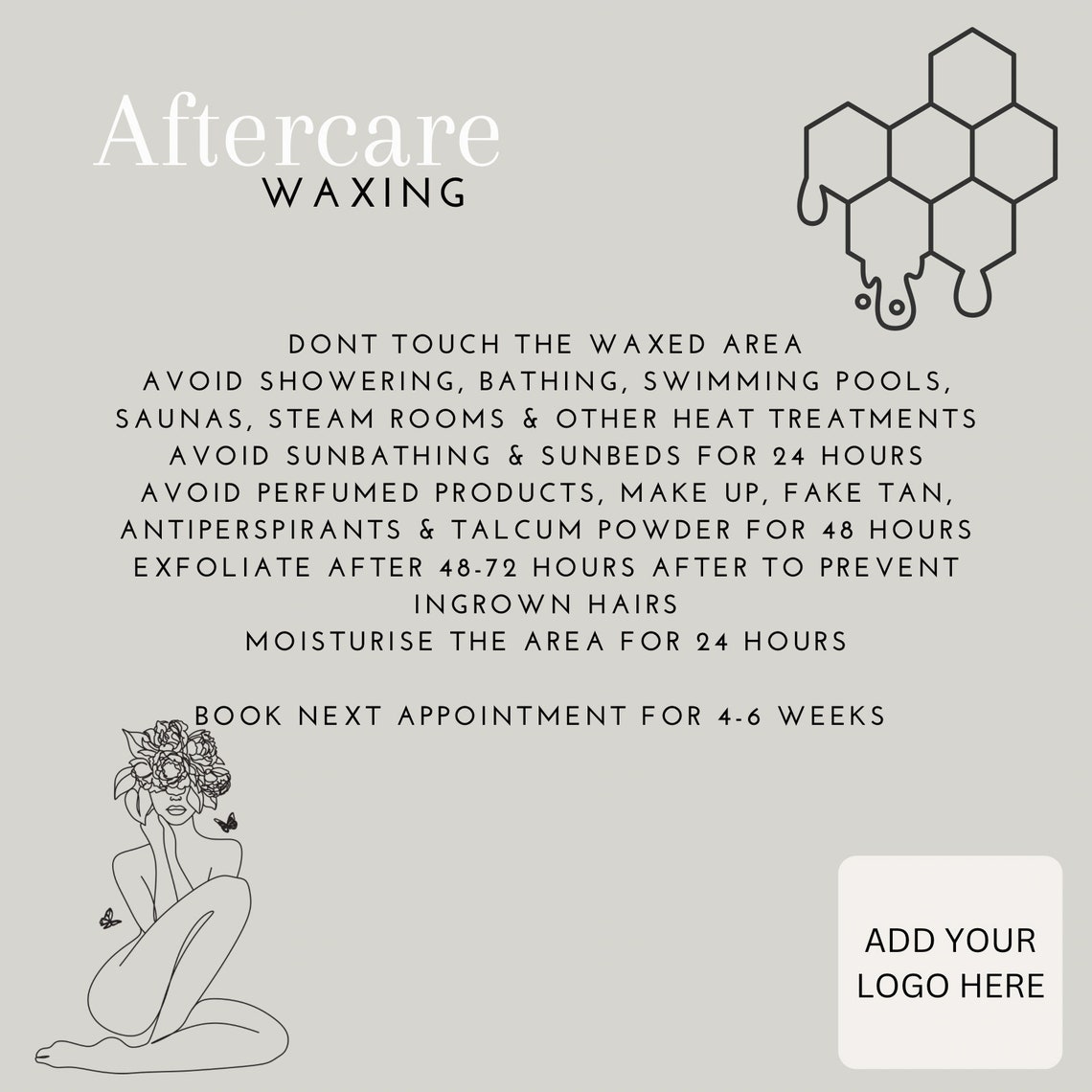 Canva Digital Template Link Aftercare Beauty Treatments Waxing - Etsy