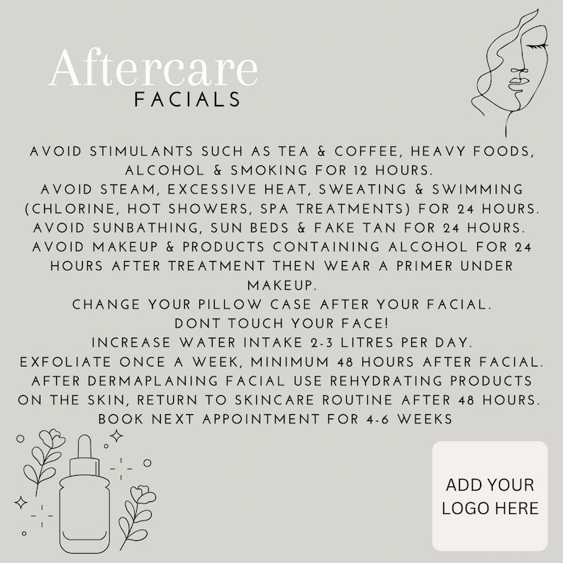 Canva Digital Template Link Aftercare Beauty Treatments Facials ...