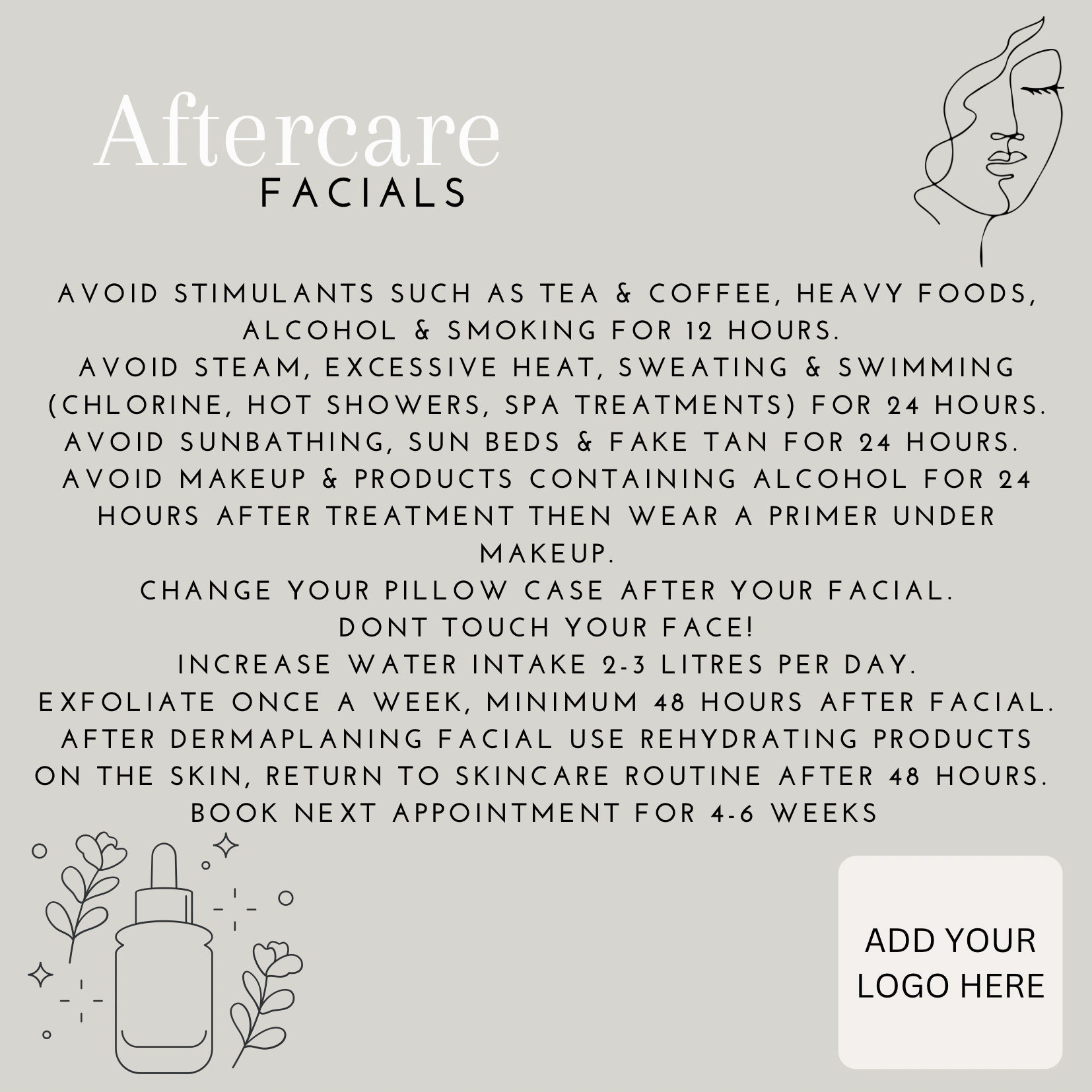 Canva Digital Template Link Aftercare Beauty Treatments Facials ...