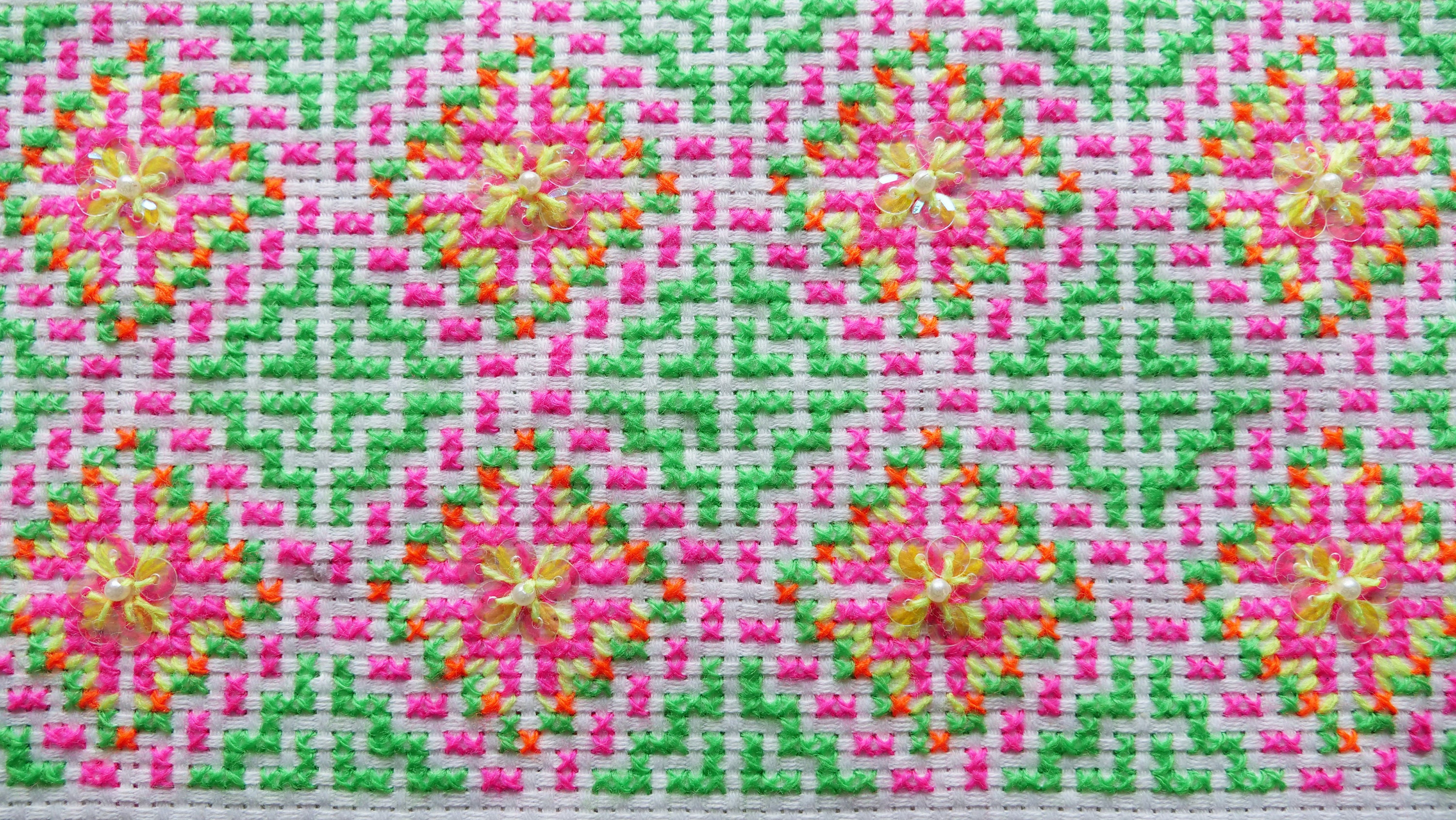 Hmong Embroidery With Sequences Pink, Green, and Yellow - Etsy