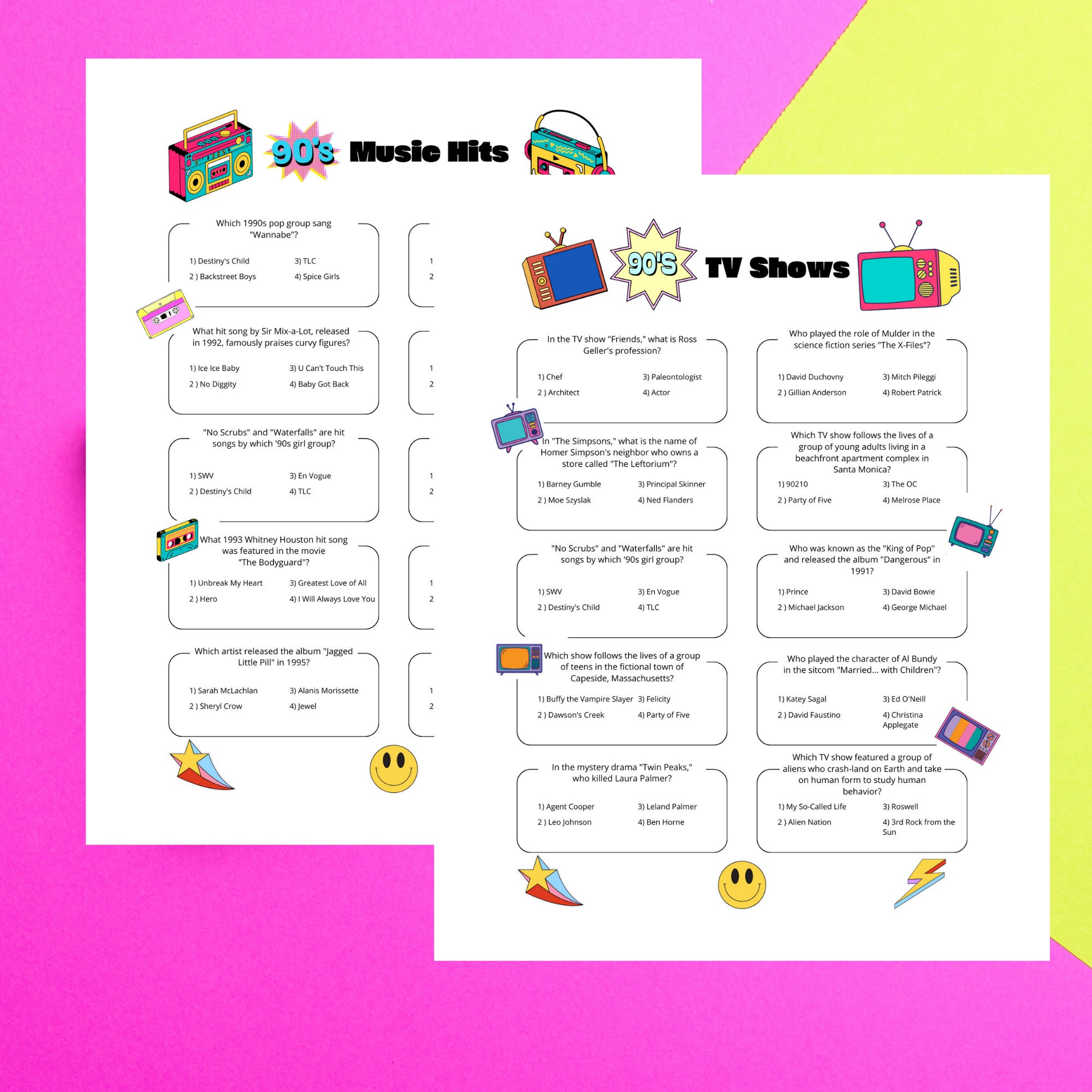 Printable PDF Quiz Trivia Party Game Retro 90's - Etsy