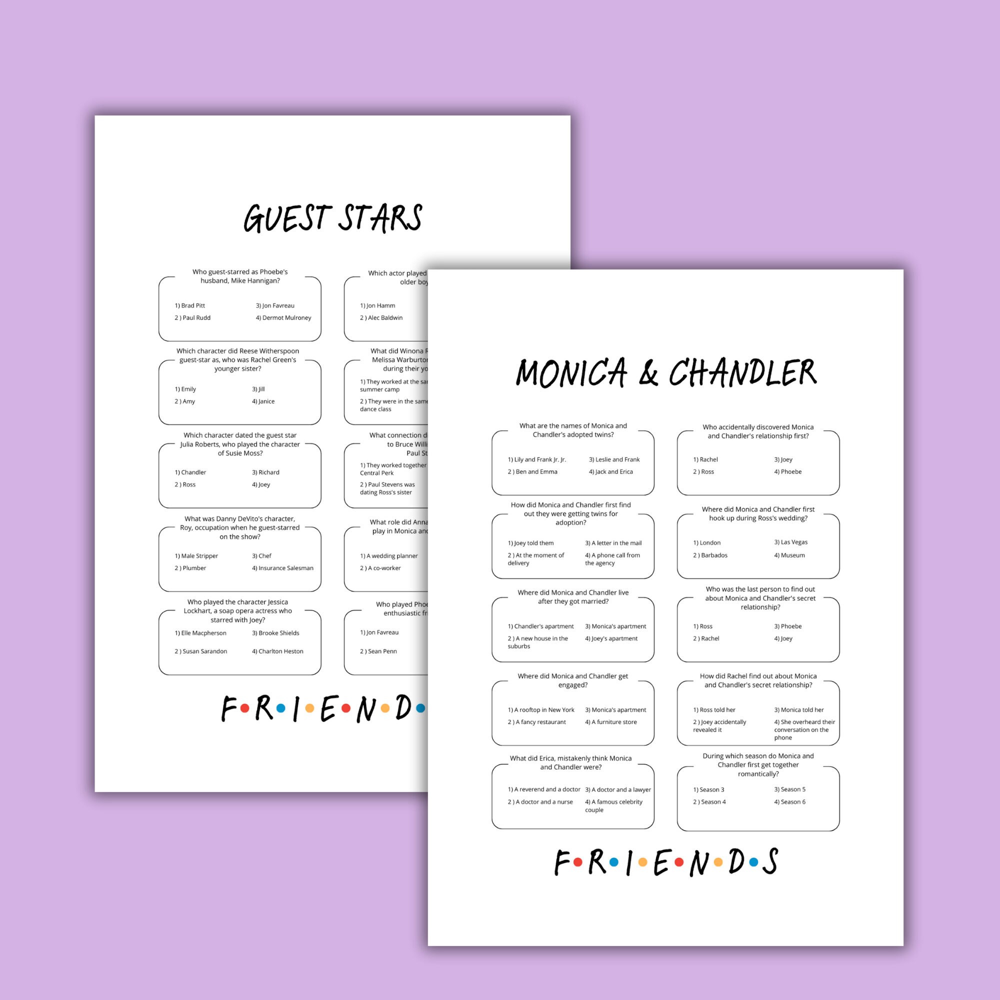 Printable PDF Friends Trivia Quiz Party Game - Etsy